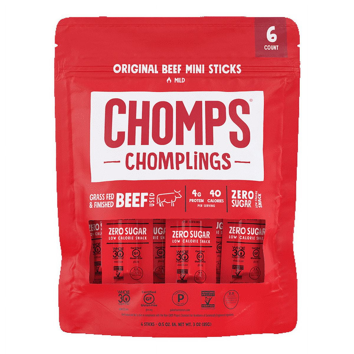 Chomps Zero Sugar Original Style Mini Beef Chomplings Sticks .5oz 6 ...