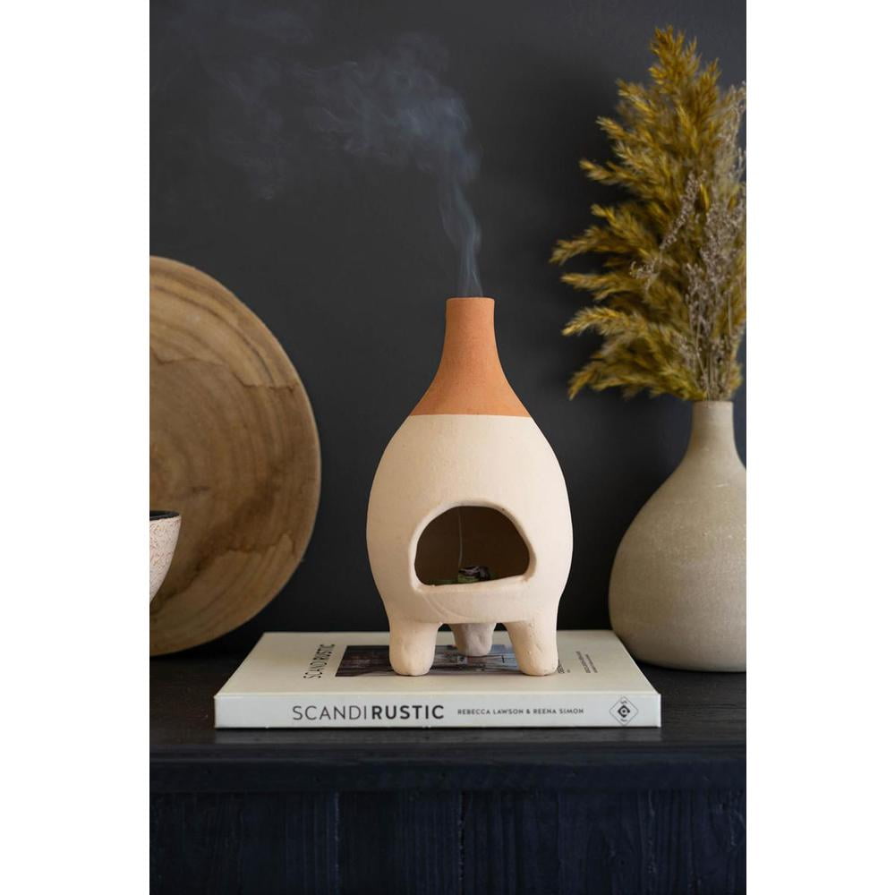Kalalou Small Ivory-Dipped Tabletop Clay Chiminea Stove Insense Burner ...