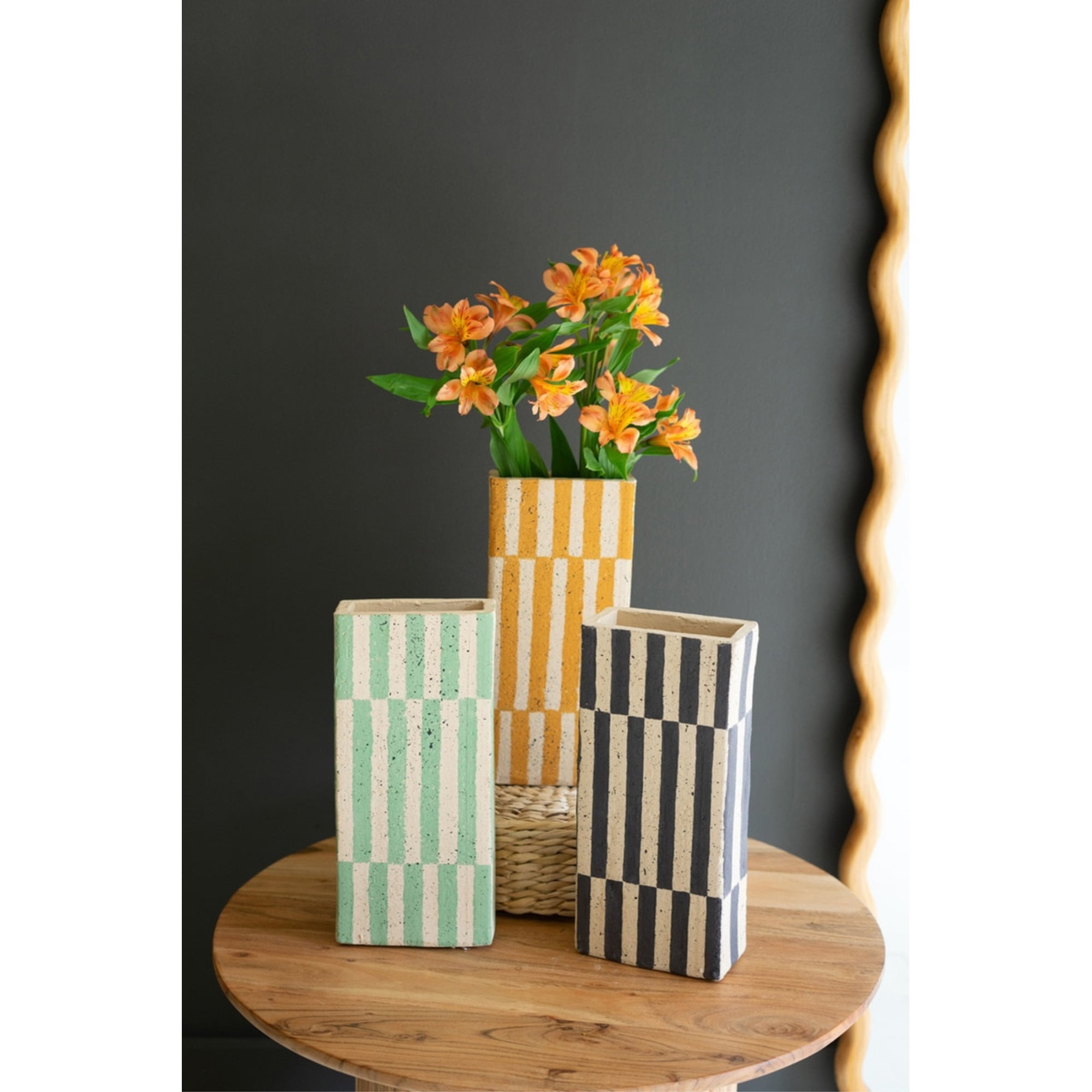 Chong Qing Set Of Three Clay Rectangle Striped Vases - Walmart.com