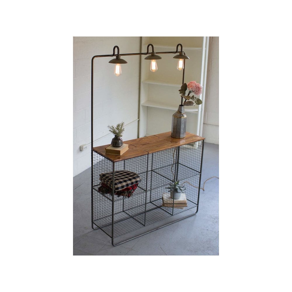 Chong Qing Wall Display W Three Lights-Six Wire Cubbies & Wood Shelf ...
