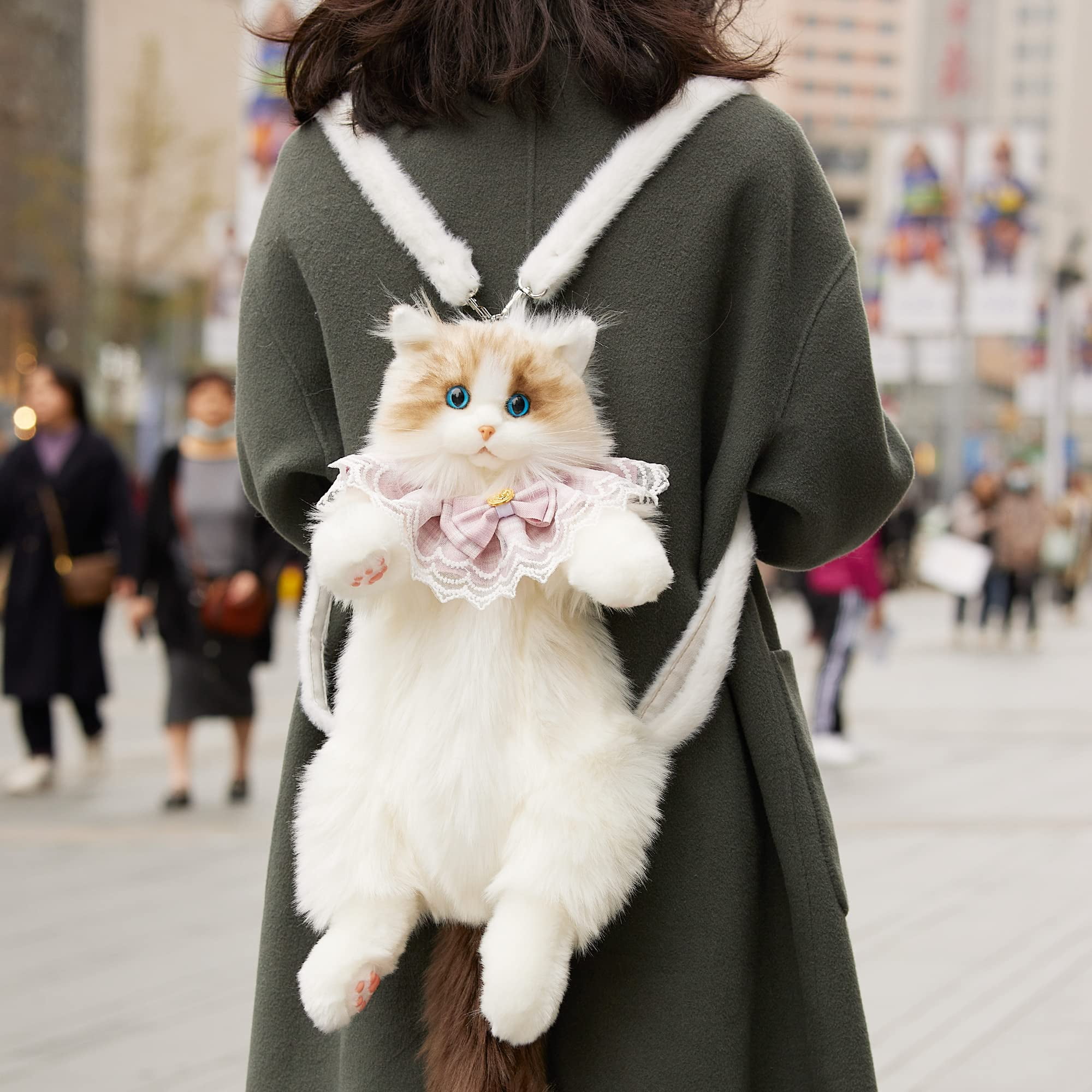 Chongker Realistic Cat-shaped Plushie Backpack, Handcrafted Kitten ...