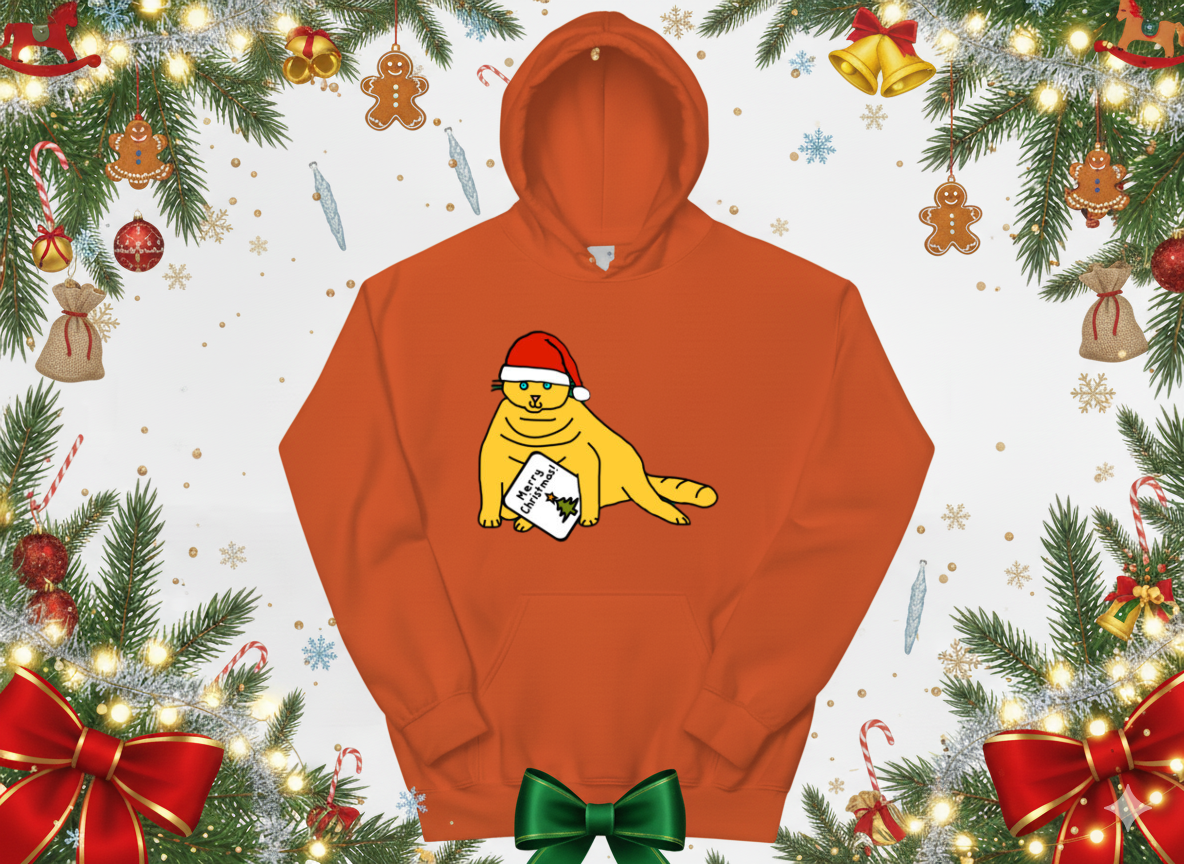 Chonk Cat Says Merry Christmas Funny Holiday Humor Kitty Hoodie Shirt ...
