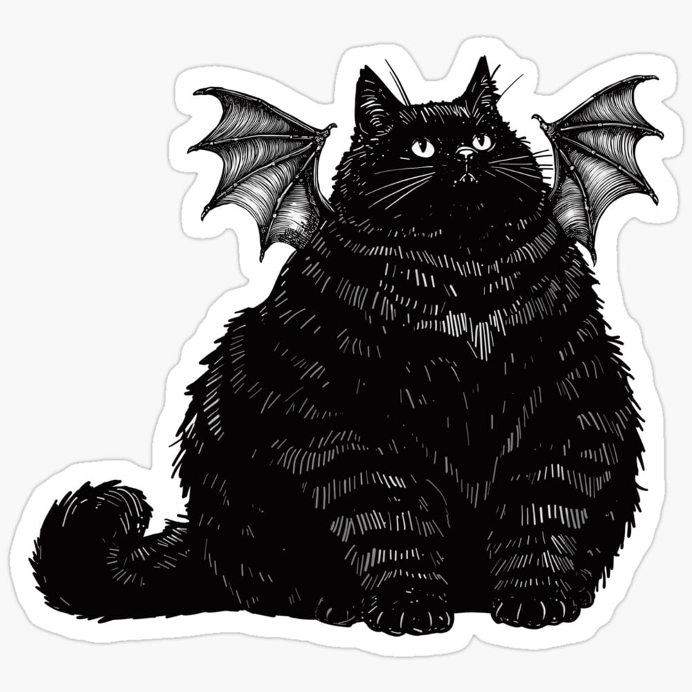 Chonky Bat Cat Mini Wings Sticker Phone Decal Water Bottle Stickers Car ...