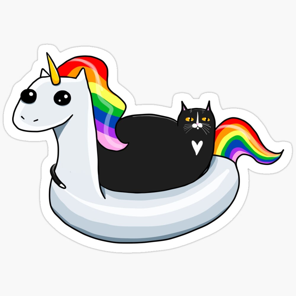 Chonky Cat On A Rainbow Unicorn Floatie Sticker Phone Decal Water ...