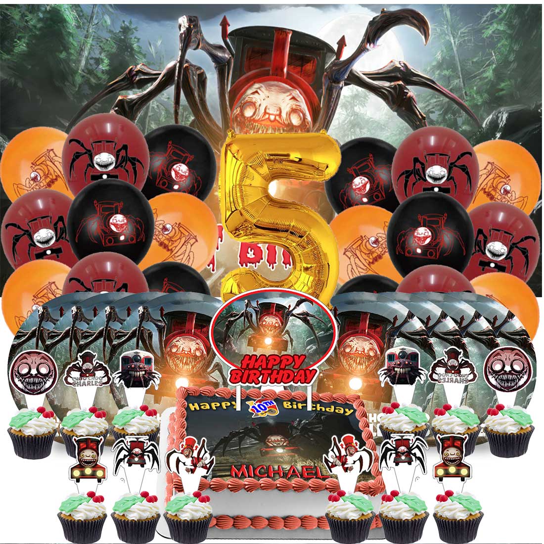 Choo Choo Charles Balloons Party Supplies 5th Decor Tableware Birthday ...