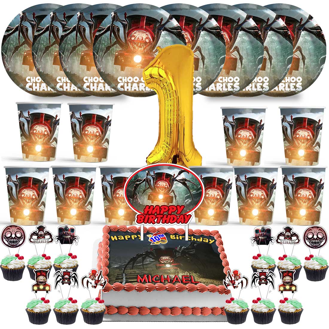 Choo Choo Charles Birthday 1st Cups Party Supplies Plates Fans ...