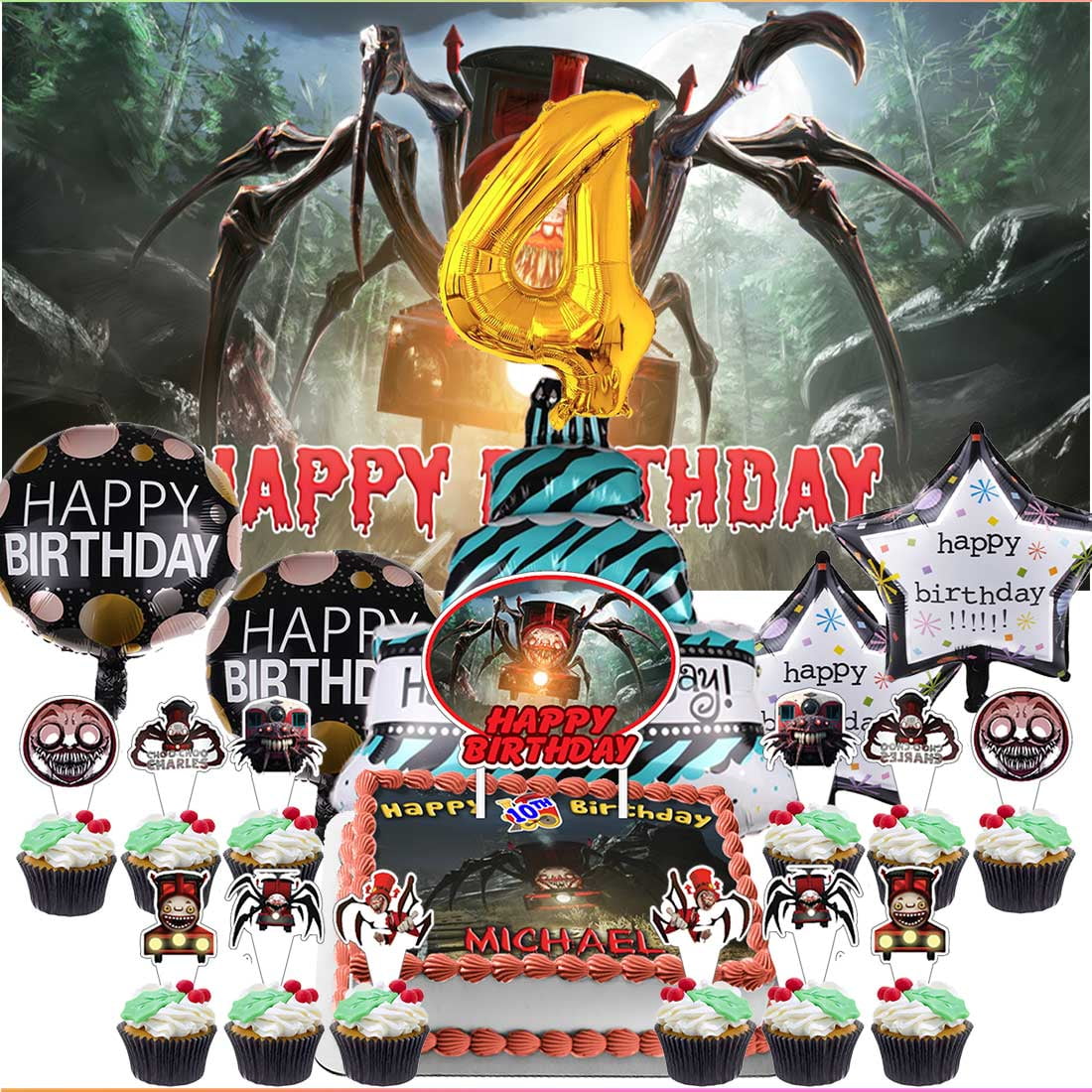 Choo Choo Charles Party Supplies Decor 4th Kit Balloons Birthday Cake ...