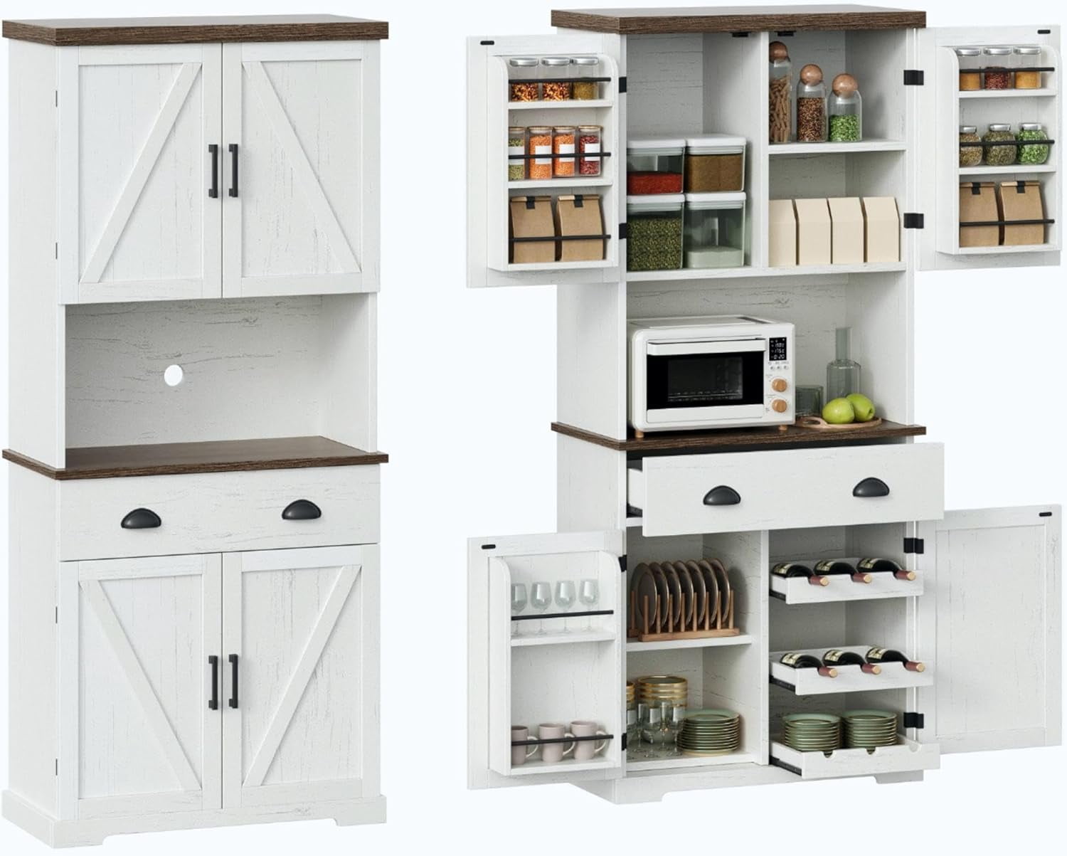 ChooChoo 72" Pantry Cabinet with Storage Drawers, Farmhouse Kitchen ...