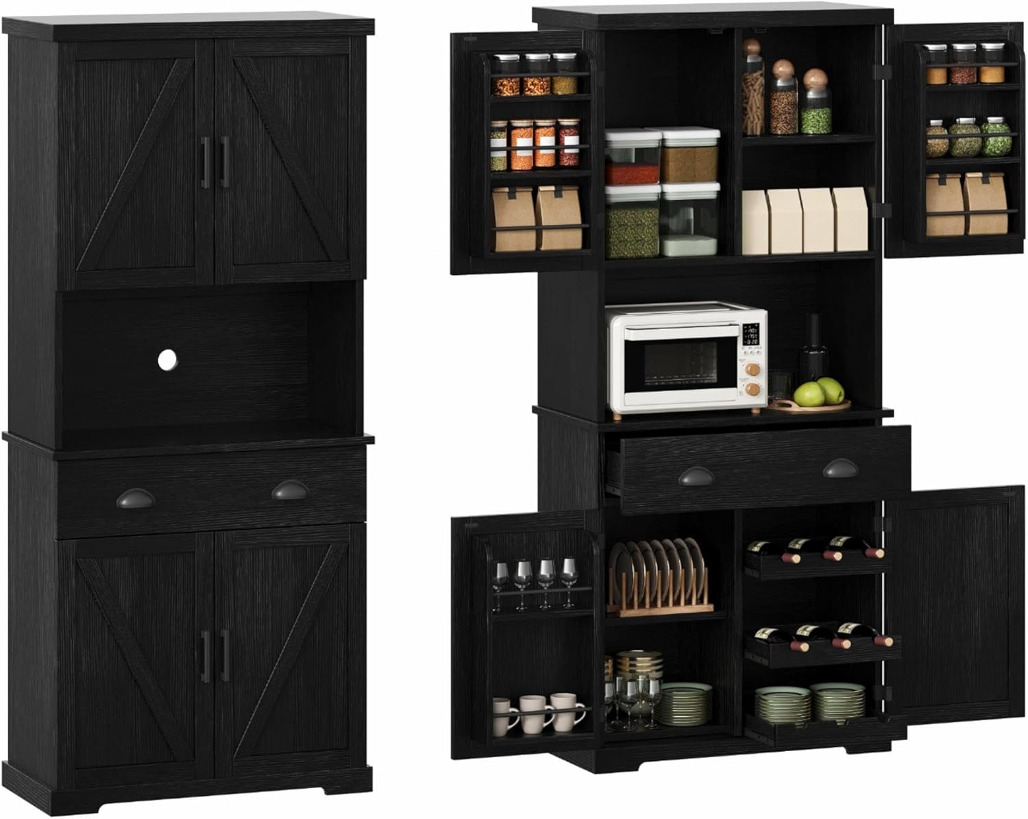 ChooChoo 72" Pantry Cabinet with Storage Drawers, Farmhouse Kitchen ...