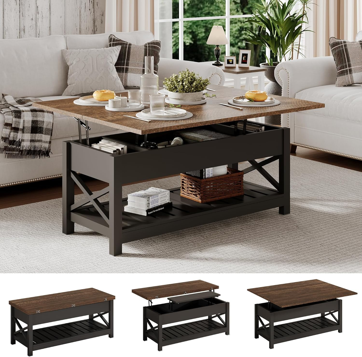 ChooChoo Coffee Table Lift Top, Multi-Function Convertible Coffee ...
