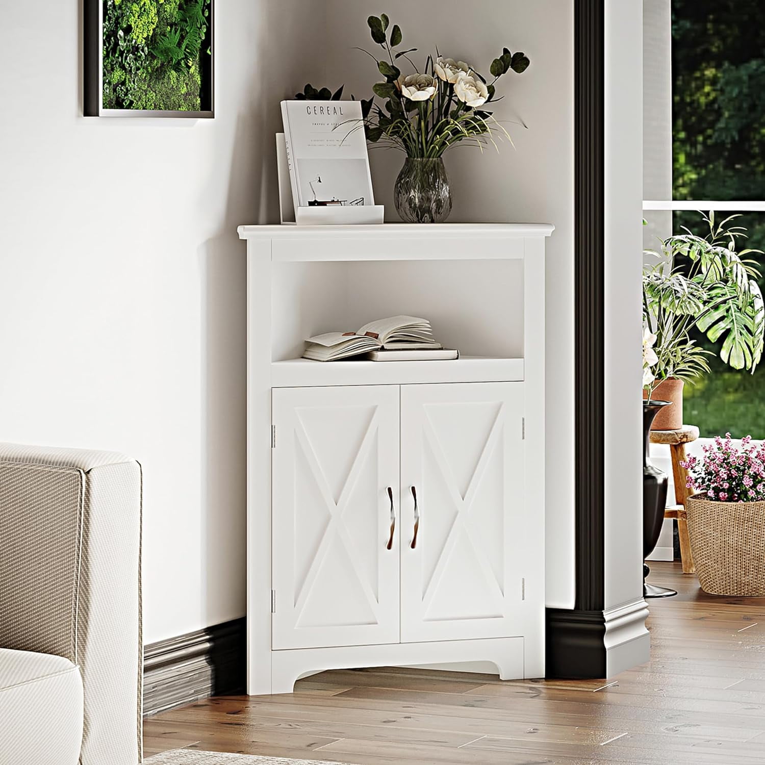 ChooChoo Corner Storage Cabinet, Small Corner Cabinet with Barn Door ...