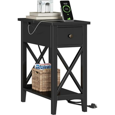 HOMCOM Side Table with Charging Station, Narrow End Table with USB ...