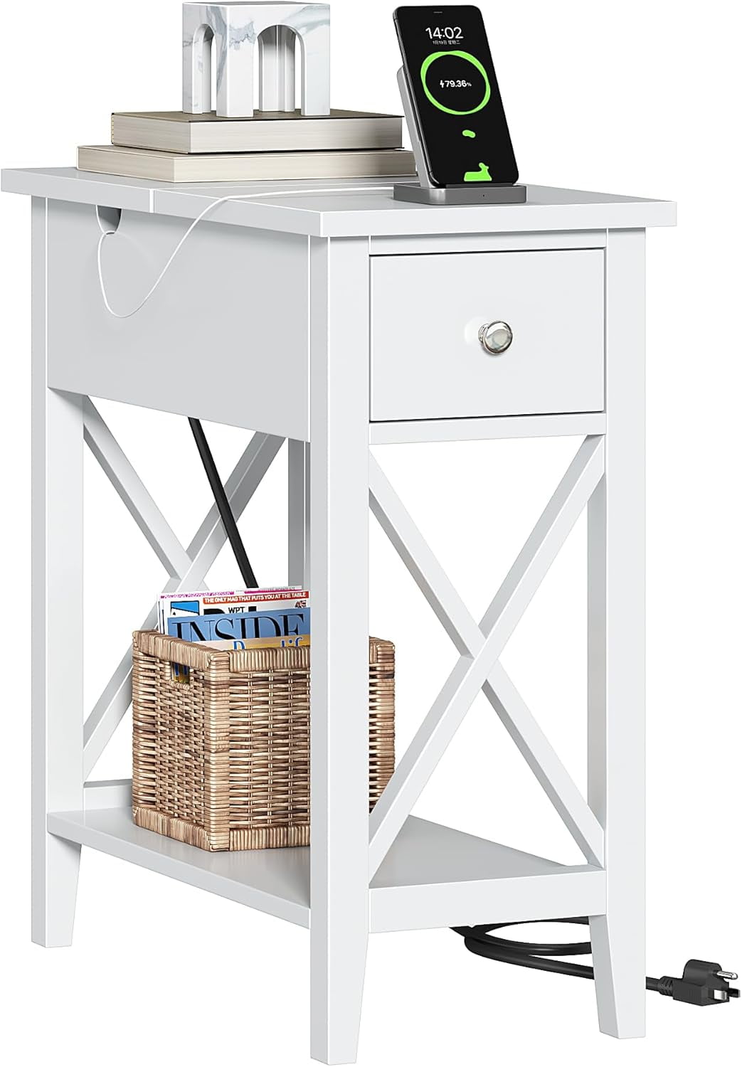 ChooChoo End Table with Charging Station, Narrow Side Table with USB ...