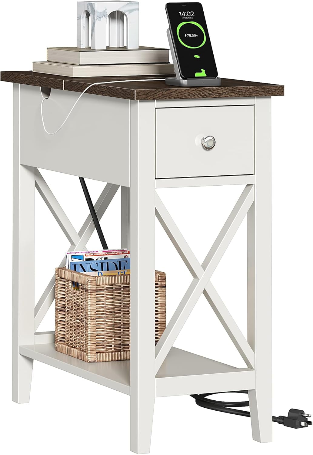 ChooChoo Farmhouse End Table with Charging Station, Accent Small Side ...