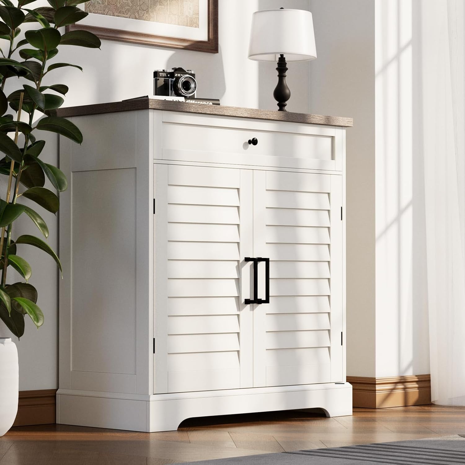 ChooChoo Farmhouse Shoe Cabinet with Doors, 4-Tier Shoe Storage Cabinet ...