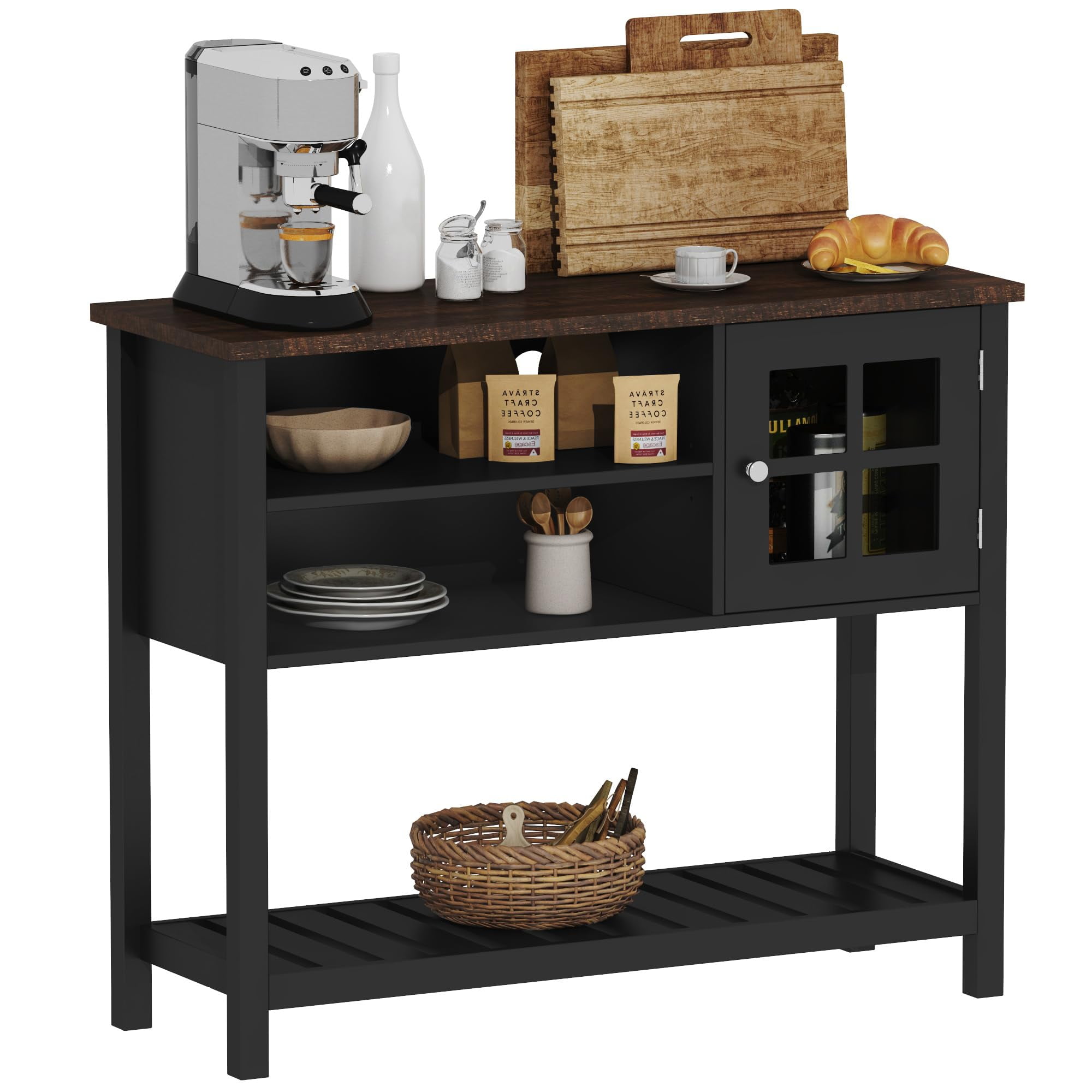 ChooChoo Farmhouse Sideboard Buffet with Glass Door , Console Table ...