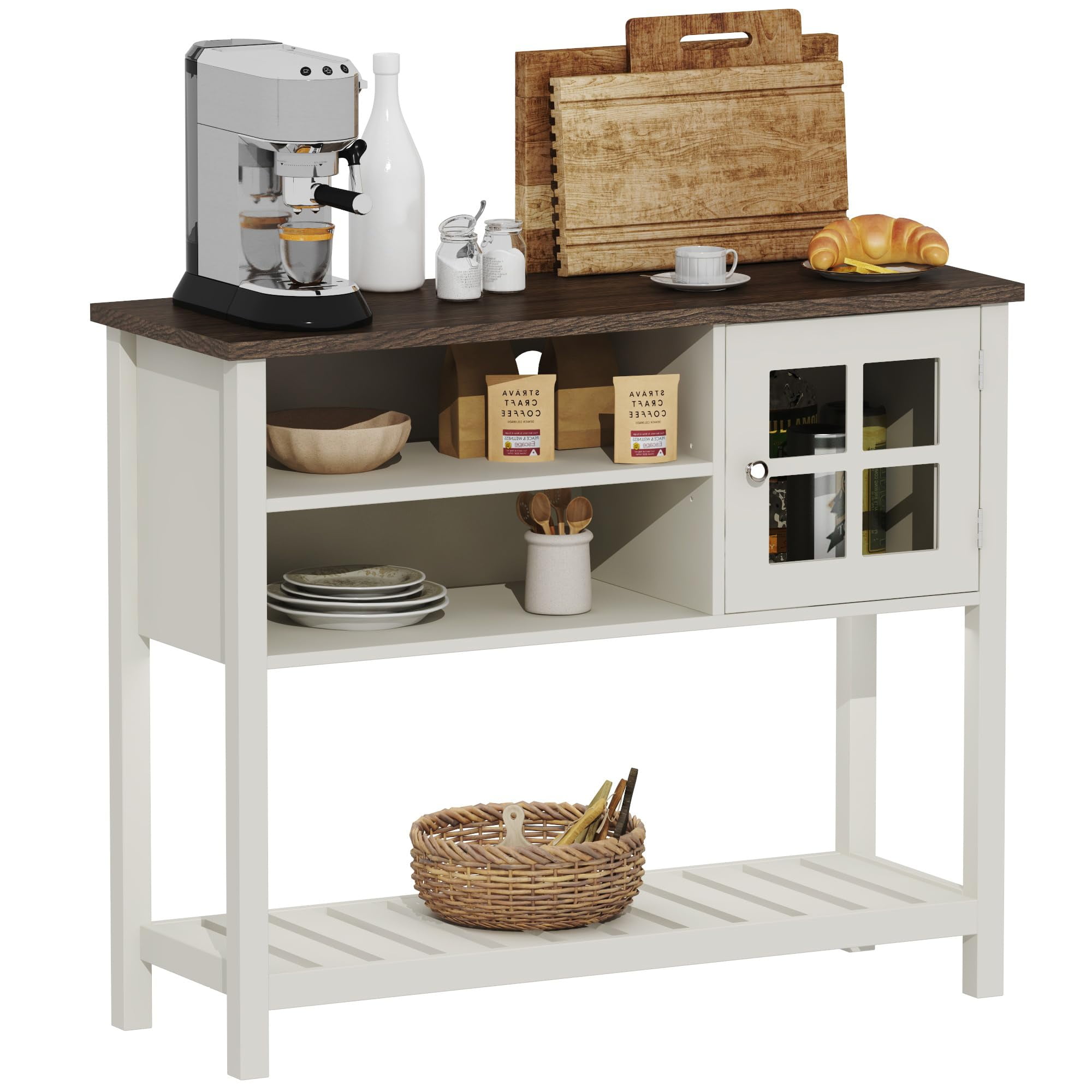 ChooChoo Farmhouse Sideboard Buffet with Glass Door , Console Table ...