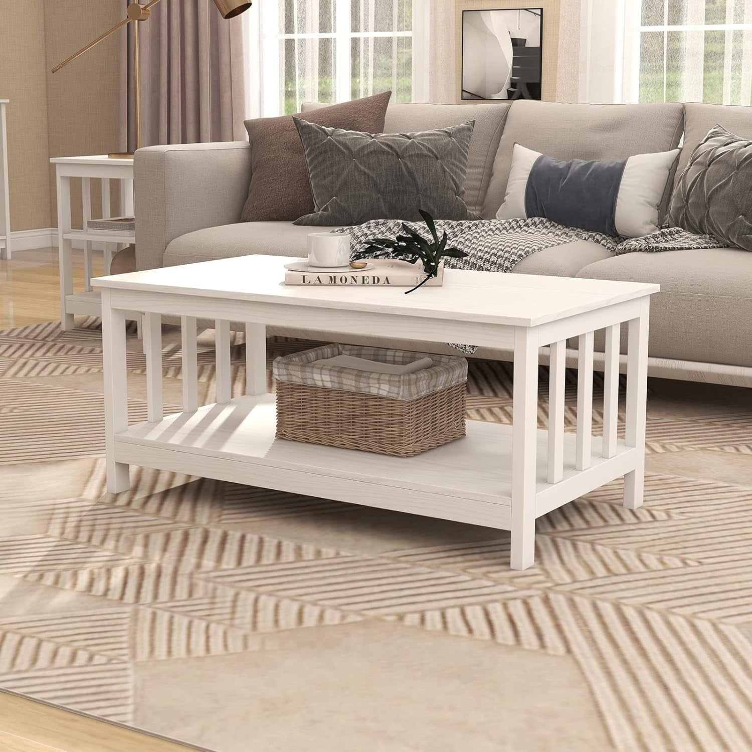 ChooChoo Grey Coffee Table, Coffee Table with Shelf for Living Room, 40 ...