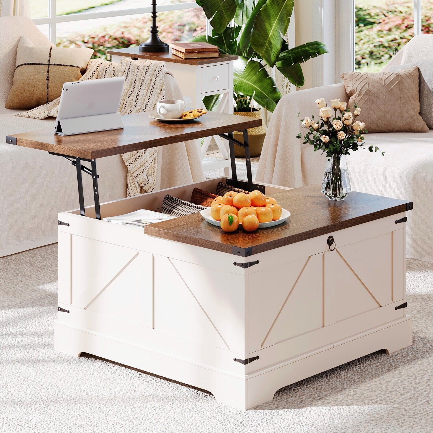 ChooChoo Lift Top Coffee Table, Farmhouse Square Table with Hidden ...