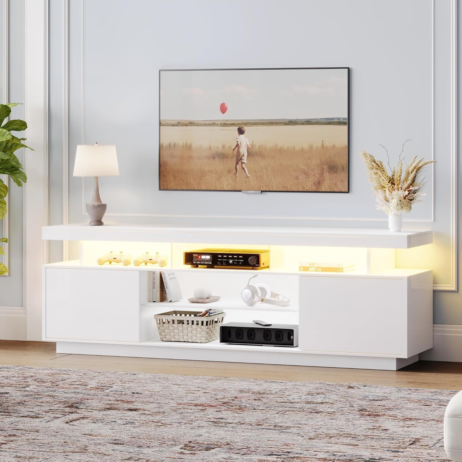 ChooChoo Modern LED TV Stand for 50/55/60/65 Inch TV, High Glossy ...