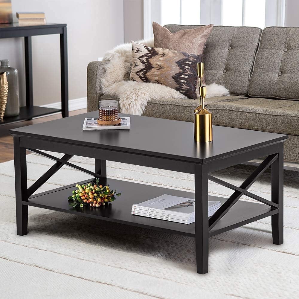 ChooChoo Oxford Coffee Table with Thicker Legs, Black Wood Coffee Table ...