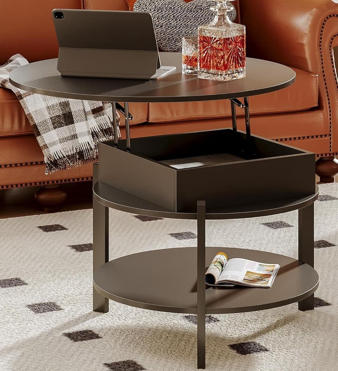 ChooChoo Round Lift Top Coffee Table, Circle Coffee Table with Storage ...
