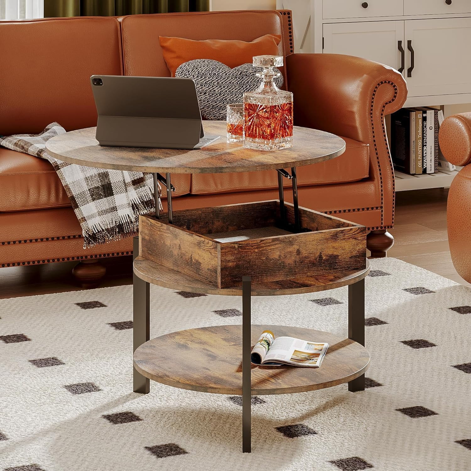 ChooChoo Round Lift Top Coffee Table, Circle Coffee Table with Storage ...