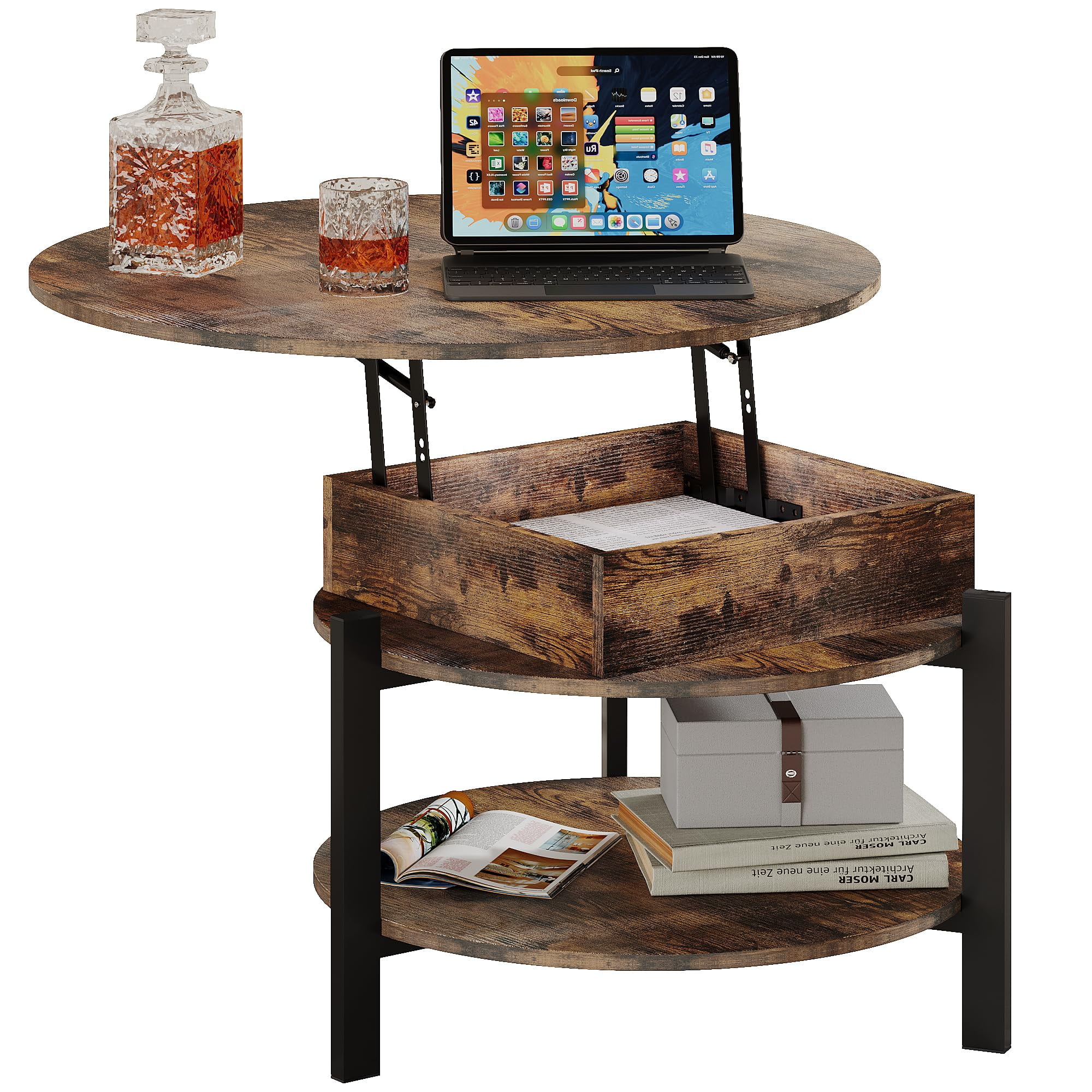 ChooChoo Round Small Coffee Table Lift Top with Storage,Dining Table ...