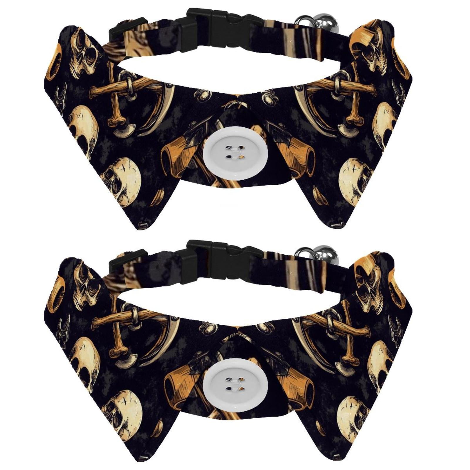 Chooh Artot 2 Pcs Cute Pet Bow Ties with Removable Bell, Pirate Skulls Adjustable Pet Neck ...