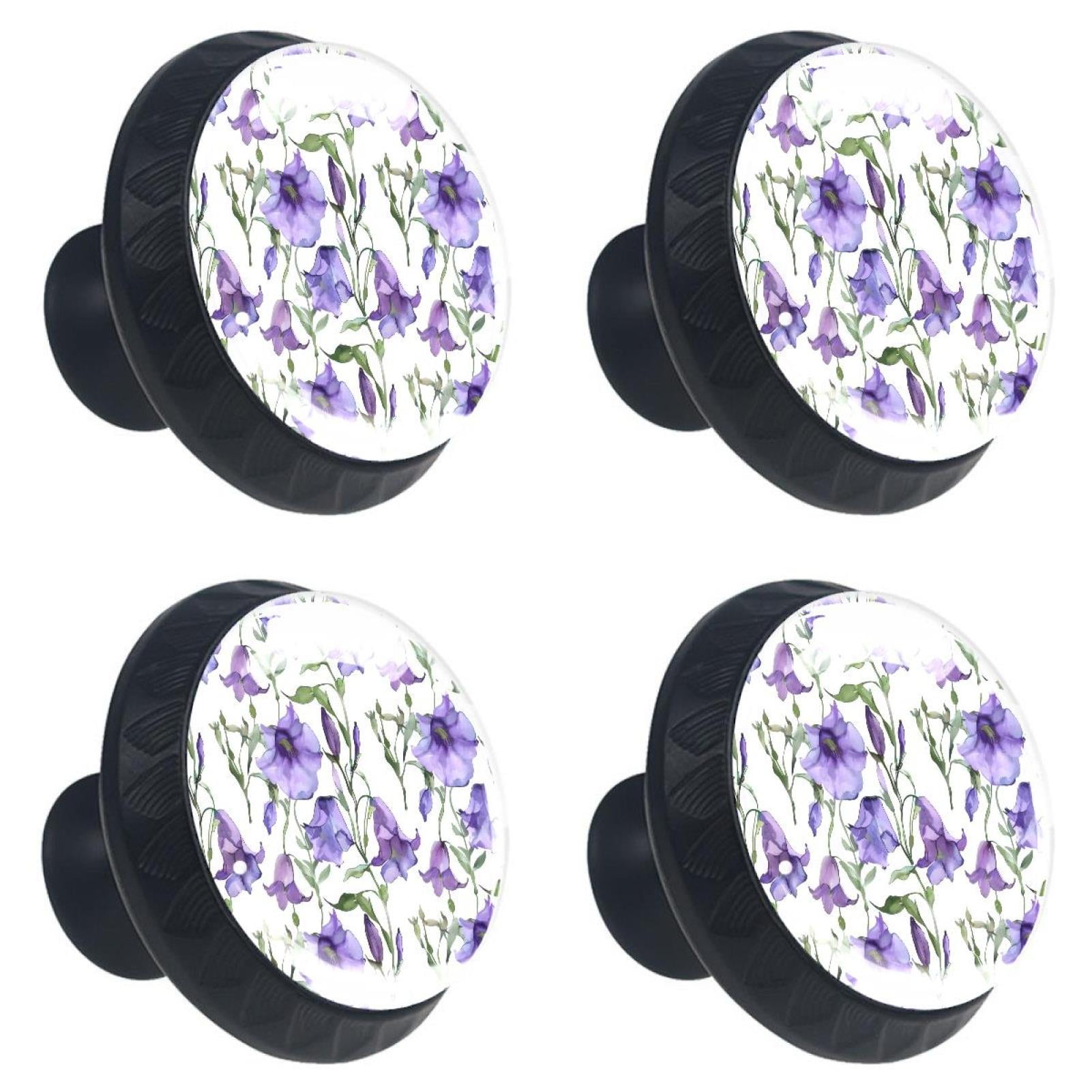 Chooh Artot 4 Pack Bell Flowers Purple Cabinet Knobs, Door Drawer Round ...