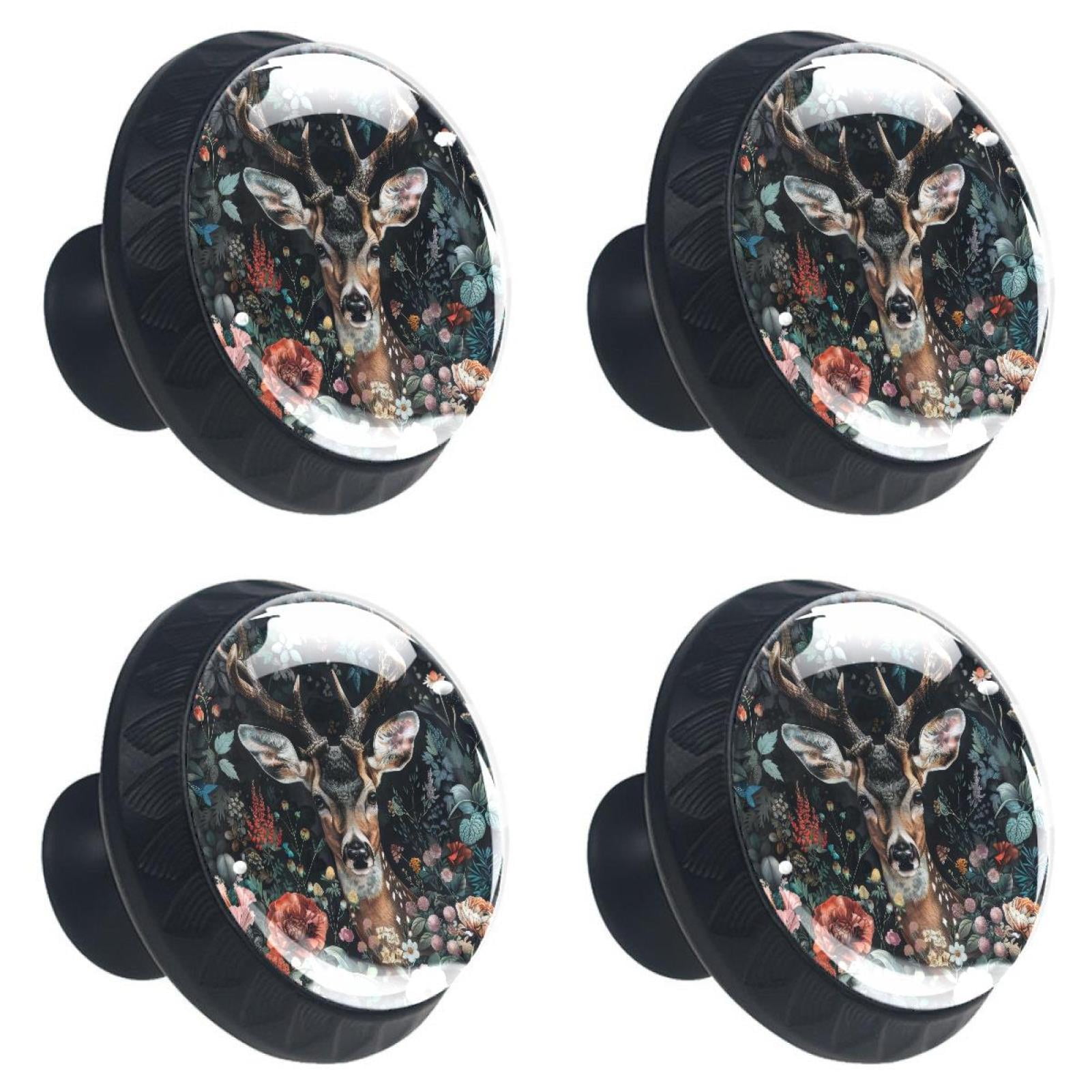 Chooh Artot 4 Pack Deer Floral Cabinet Knobs, Door Drawer Round Pulls ...