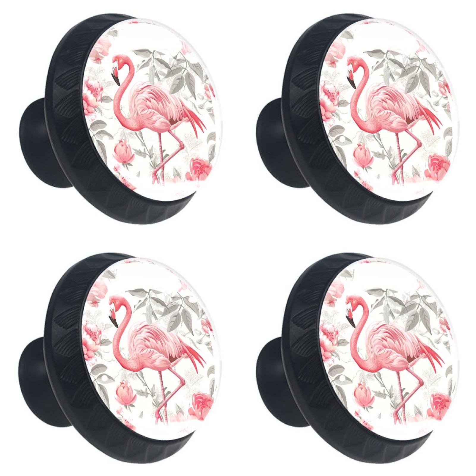 Chooh Artot 4 Pack Flamingo Flower Cabinet Knobs, Door Drawer Round ...