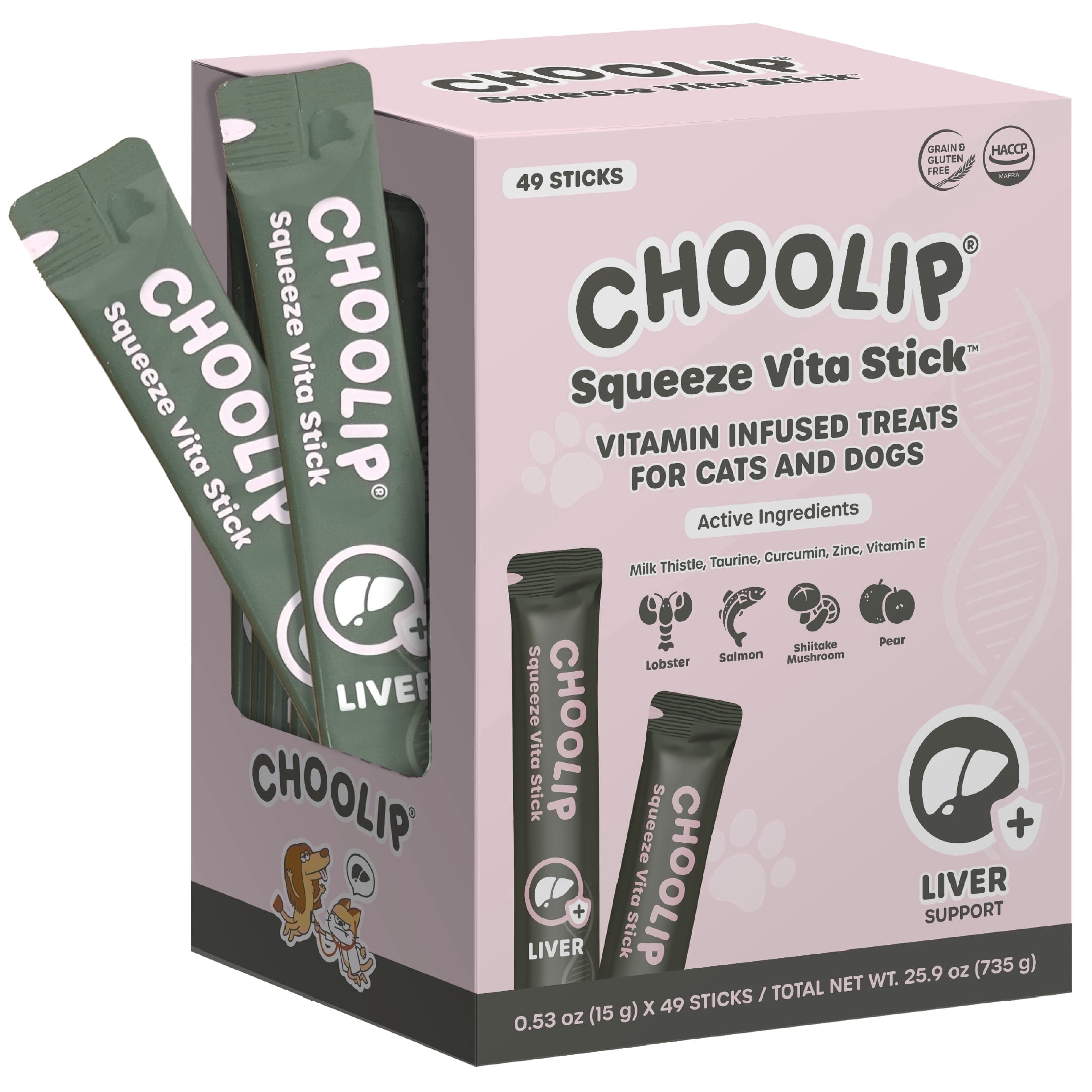 Choolip Vita Stick Liver Support Lickable Treats for Cats & Dogs, 25.9 ...