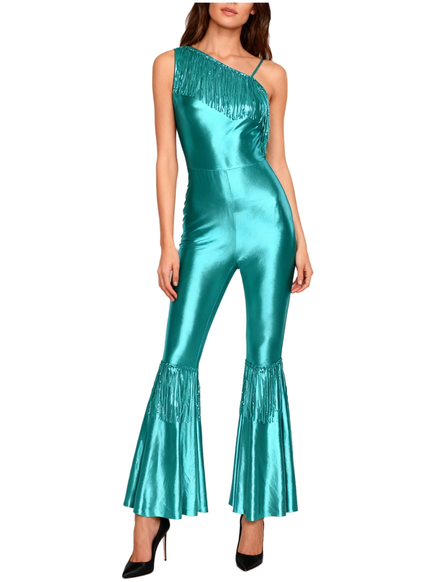 Choomomo Adult Womens Sequin Tassel Jumpsuit 70s 80s Disco Dance ...