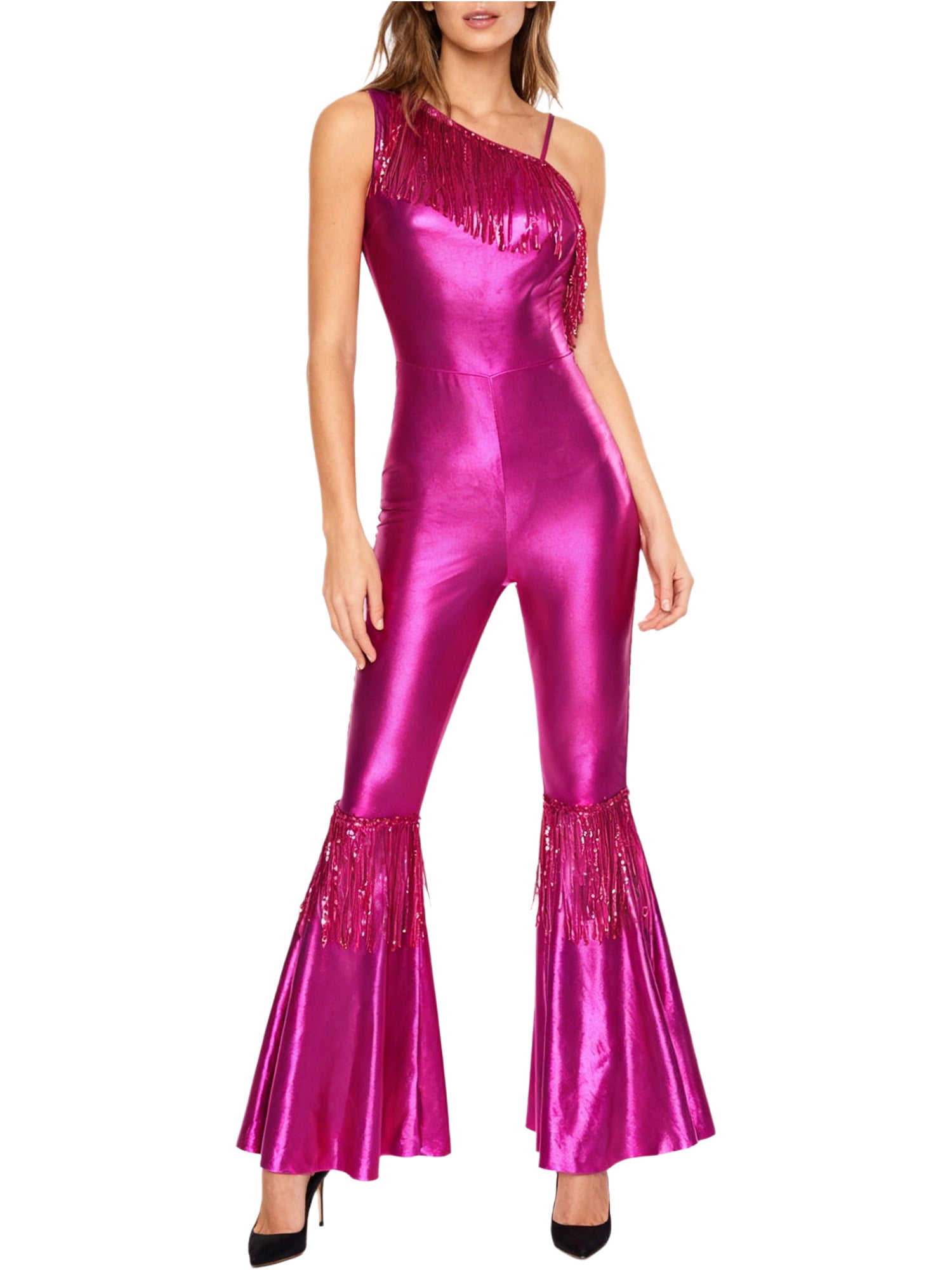 Choomomo Adult Womens Sequin Tassel Jumpsuit 70s 80s Disco Dance ...