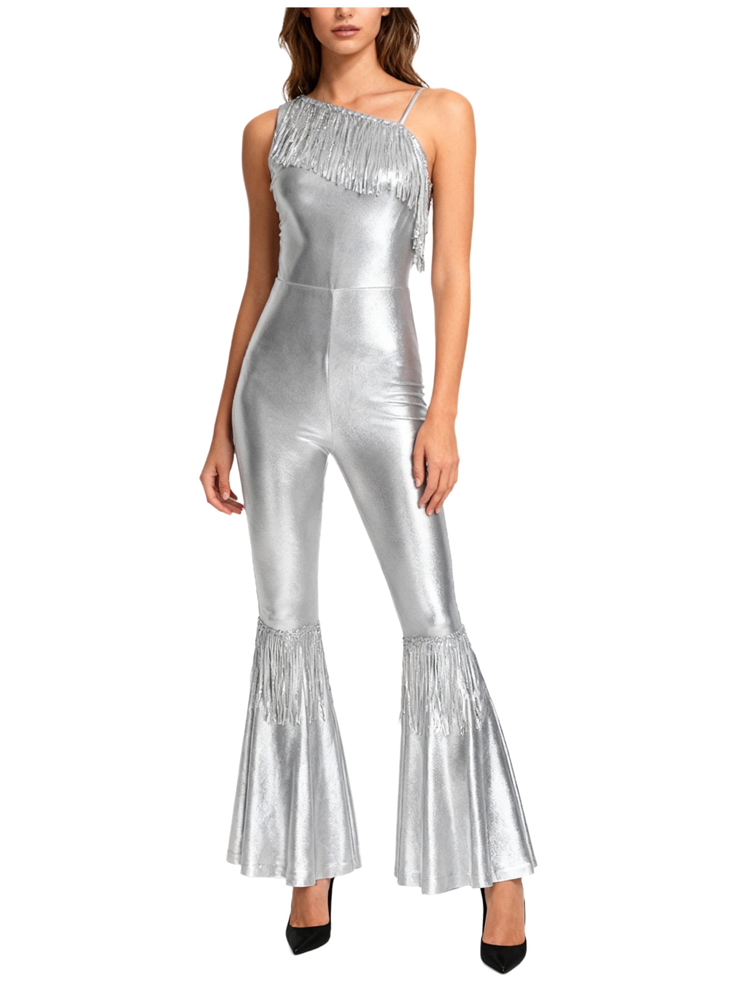 Choomomo Adult Womens Sequin Tassel Jumpsuit 70s 80s Disco Dance ...
