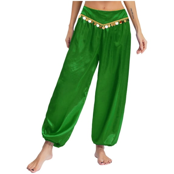 Choomomo Belly Dance Pants Women Satin Sequins Tassel Pants Arabian ...
