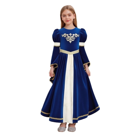 Choomomo Girls Medieval Princess Outfits Patchwork Round Neck Dress ...