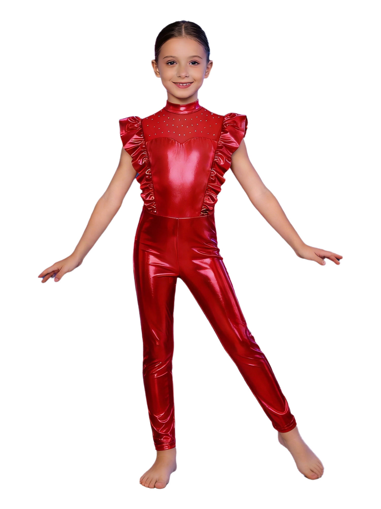 Choomomo Girls Shiny Metallic Hip Hop Disco Theme Party Jumpsuits Zip Back Jazz Ballroom Dance ...