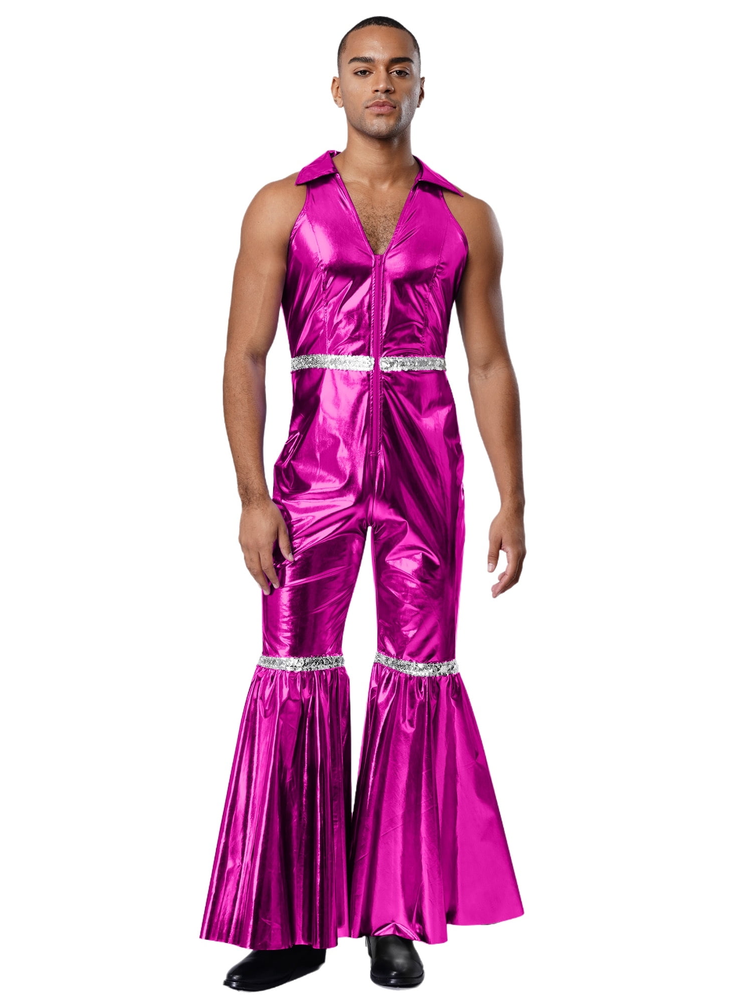 Choomomo Men's 70s Disco Rave Outfits Bodysuit Shiny Metallic Zentai ...