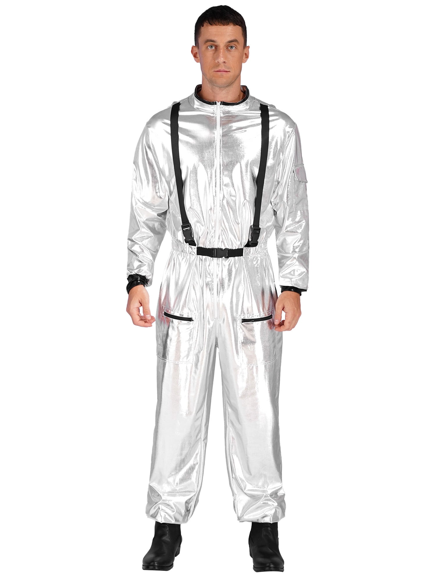 Choomomo Men's Astronaut Alien Space Suit Metallic Shiny Mock Neck Long ...