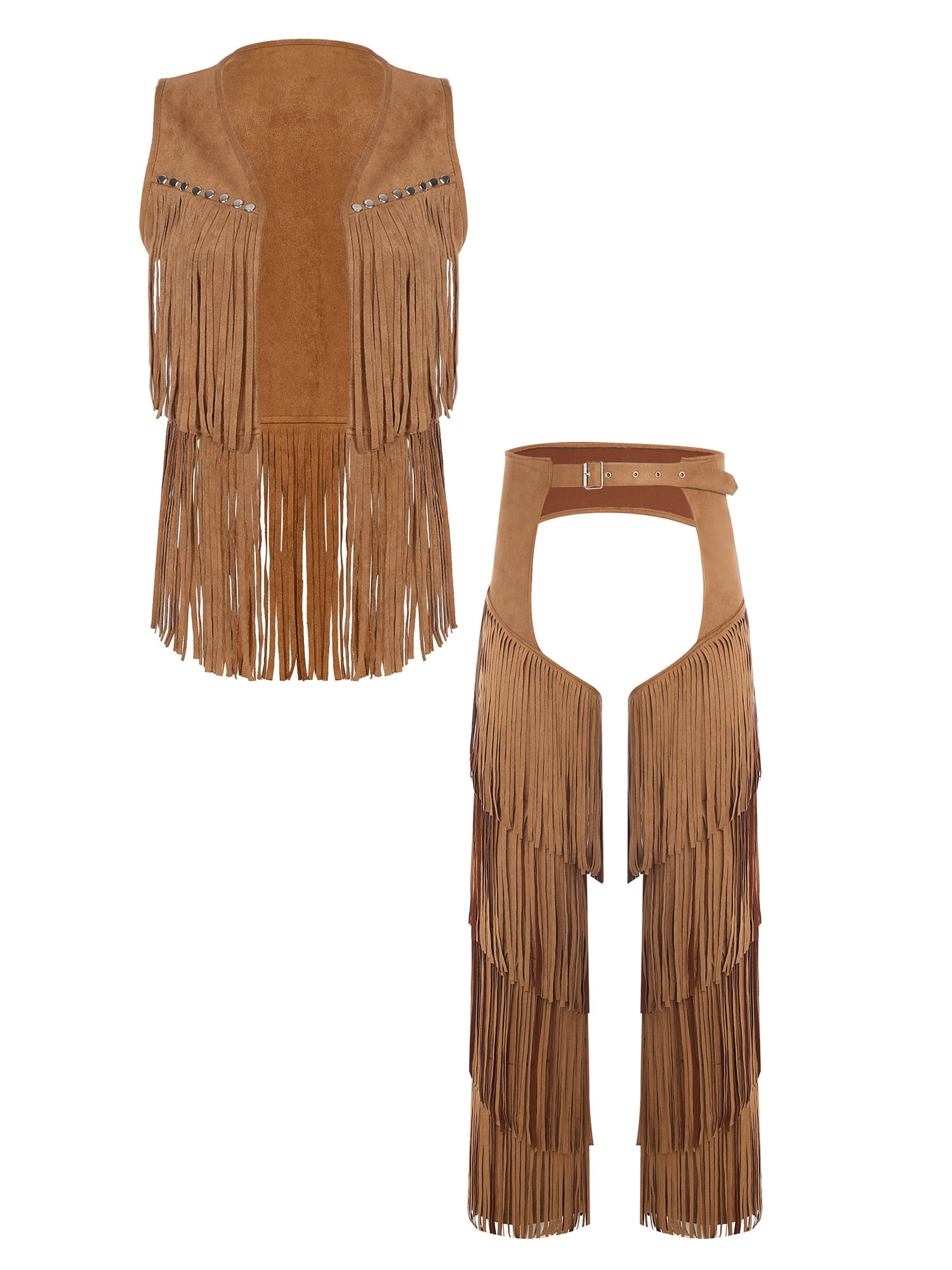 Choomomo Men's Faux Suede Cowboy Outfit Open Front Tassel Vest & Hollow ...