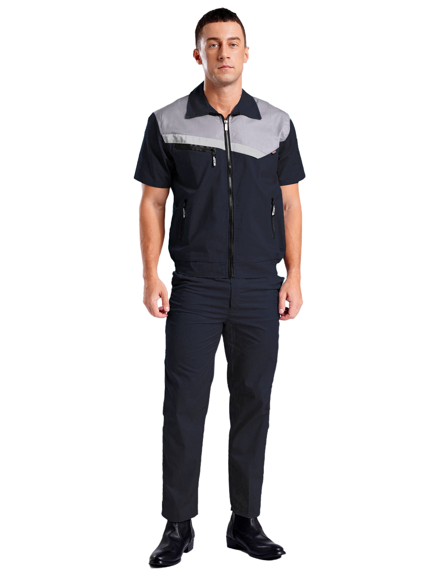 Choomomo Men's Mechanic Work Uniforms Short Sleeve Front Zipper Jacket ...