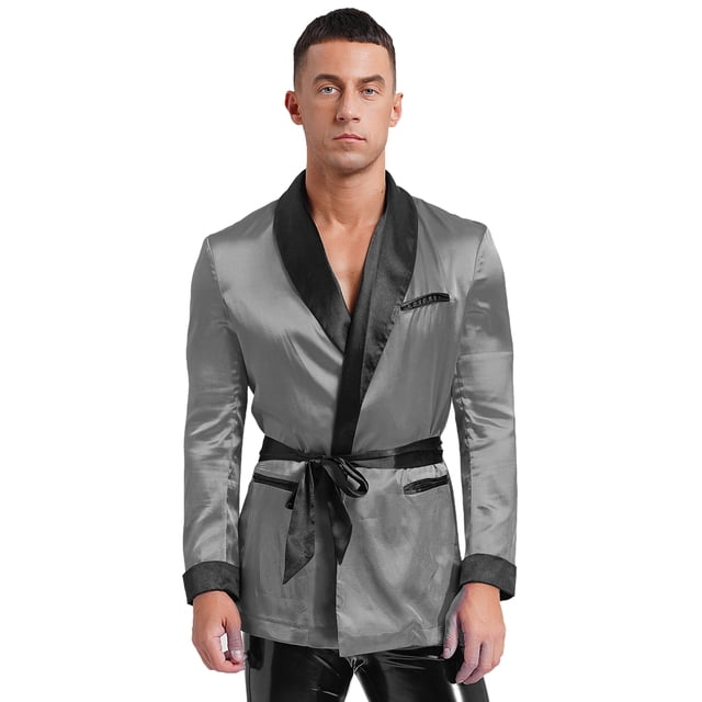 Choomomo Men's Satiny Smoking Jacket Robe Lightweight Dinner Jacket ...