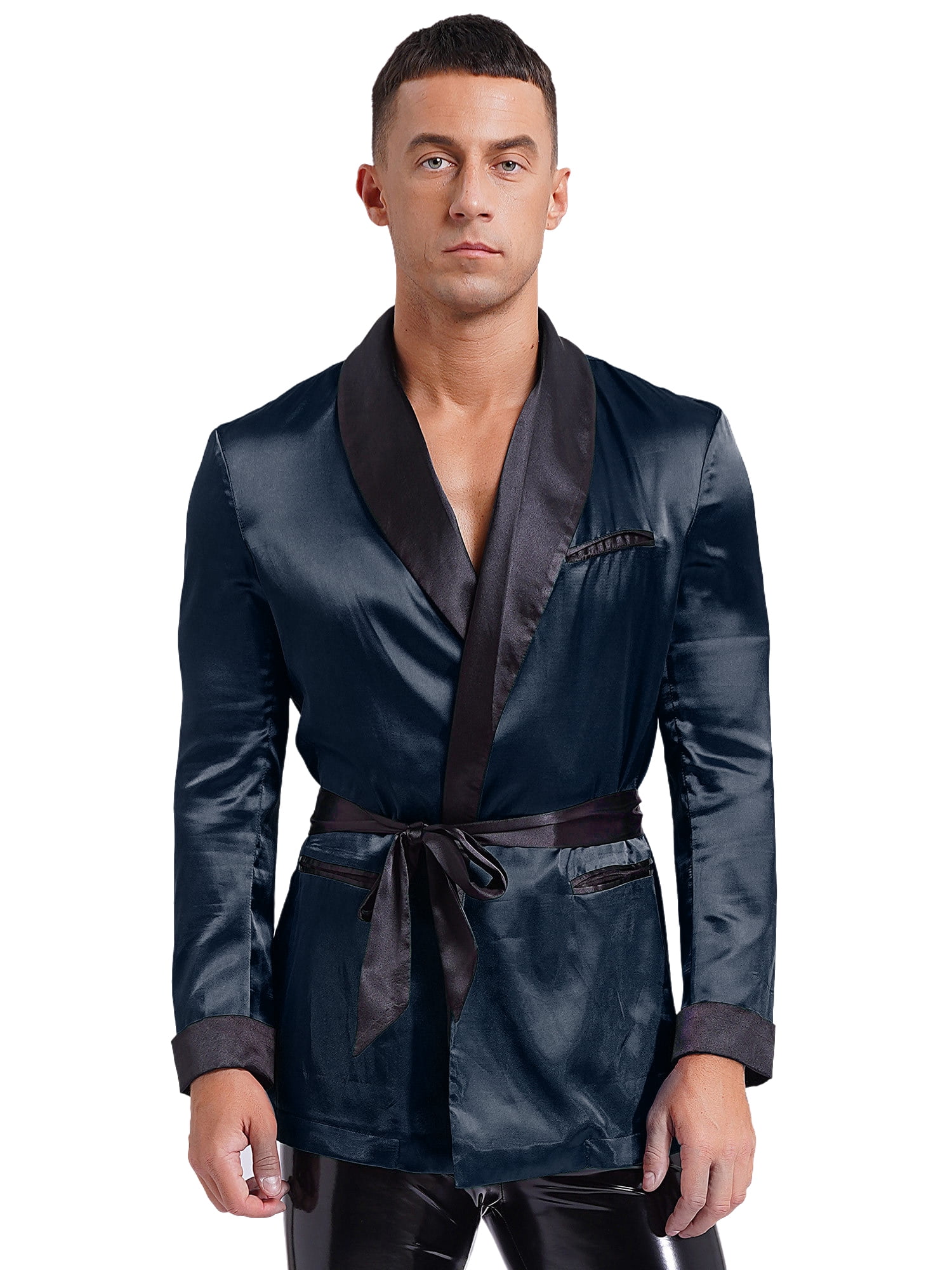 Choomomo Men's Satiny Smoking Jacket Robe Lightweight Dinner Jacket ...