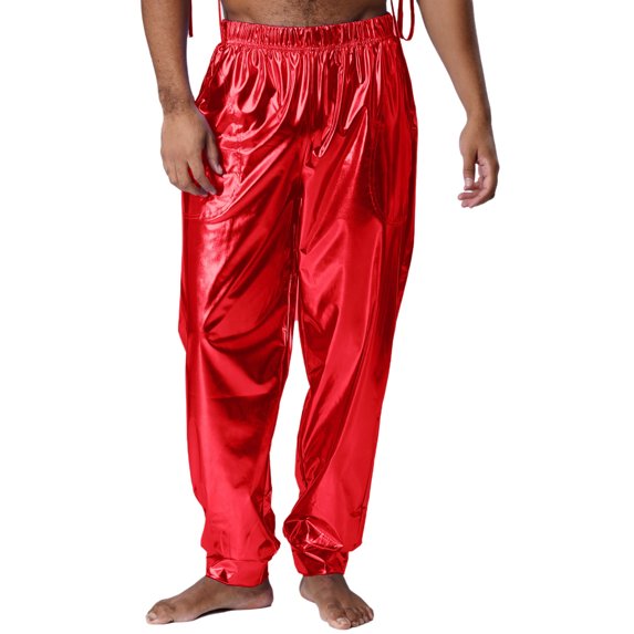 Choomomo Mens Shiny Metallic Jogger Pants Holographic Rave Disco Dance ...