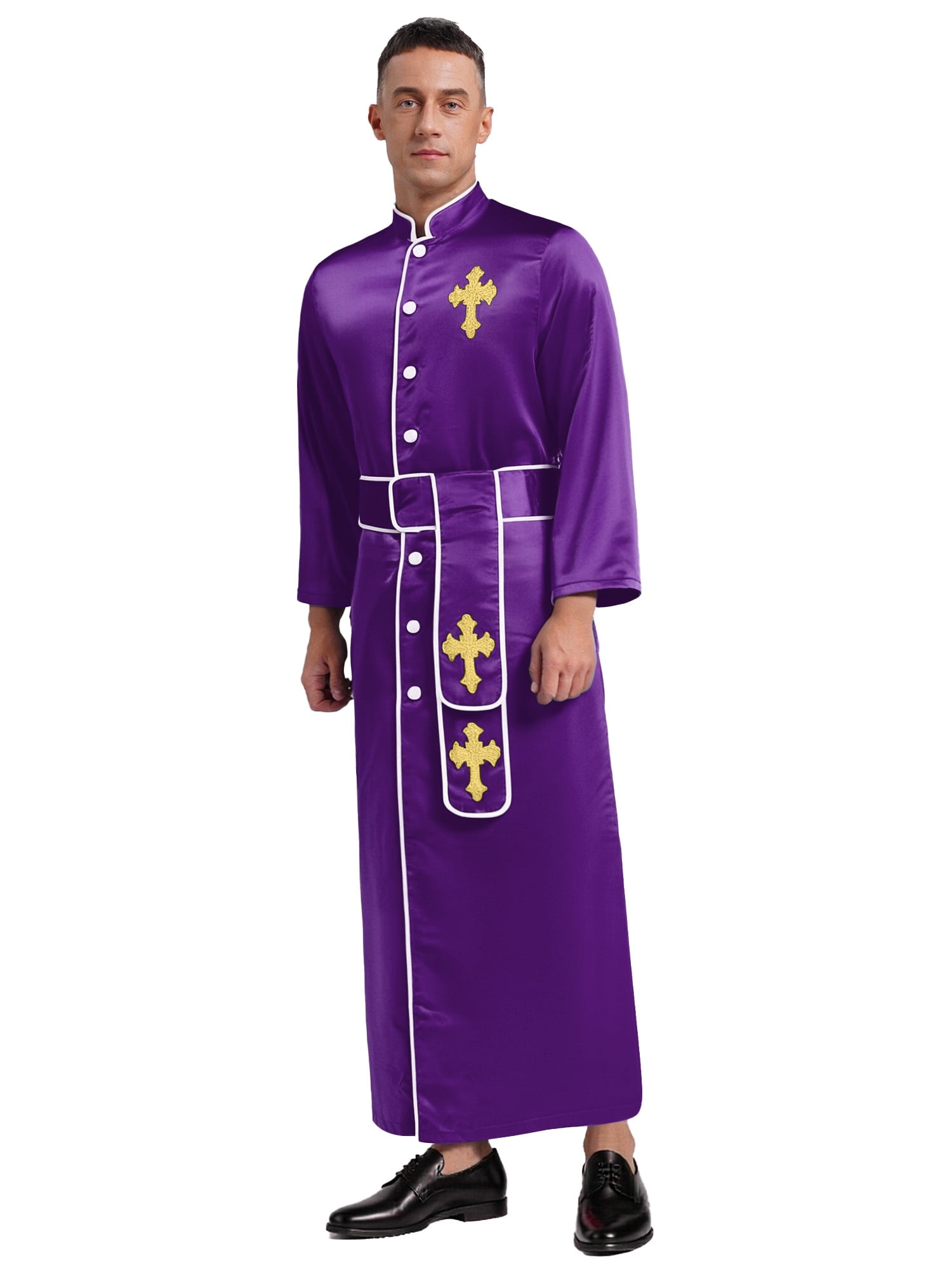 Choomomo Mens Stand Neck Clergy Robe Church Priest Style with Belt ...