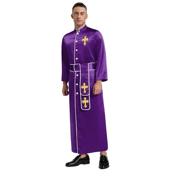 Choomomo Mens Stand Neck Clergy Robe Church Priest Style with Belt ...