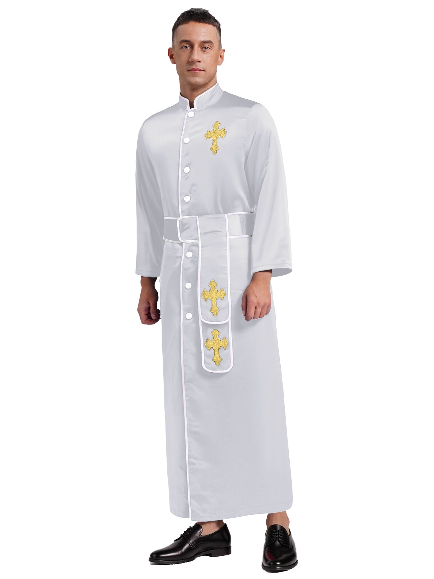 Choomomo Mens Stand Neck Clergy Robe Church Priest Style with Belt ...