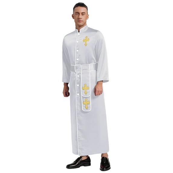 Choomomo Mens Stand Neck Clergy Robe Church Priest Style with Belt ...